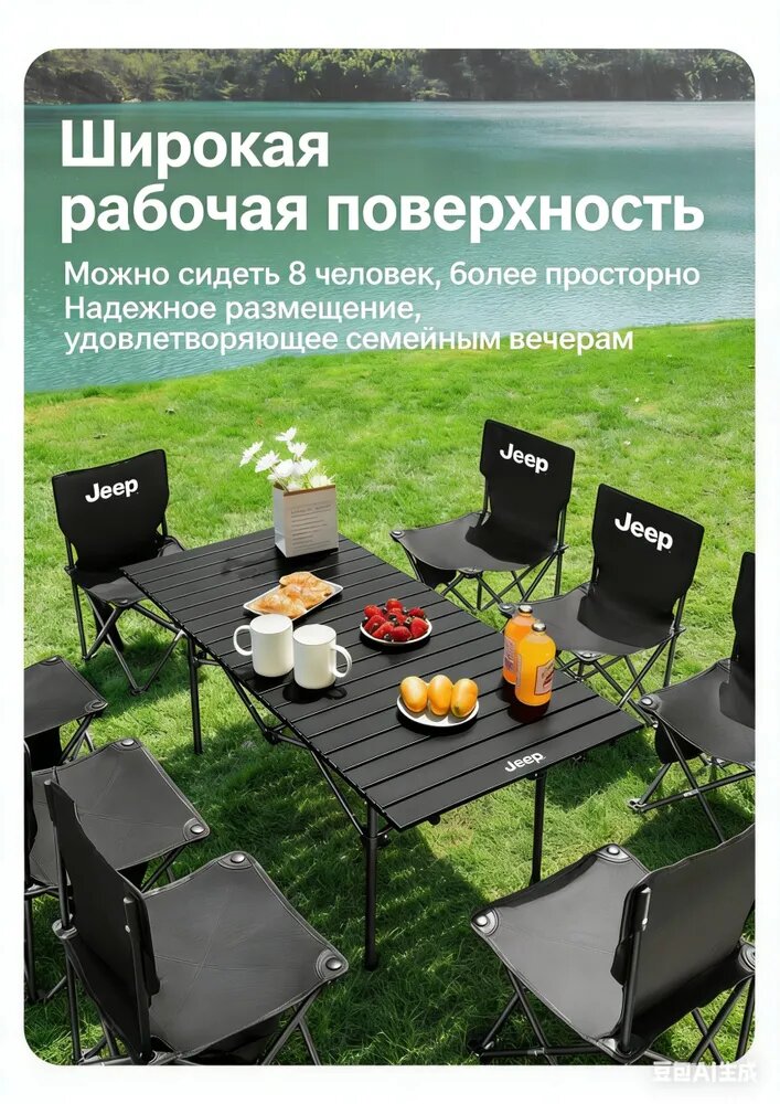 Набор складной мебели Jeep для пикника, кемпинга, дачи, рыбалки, алюминий, черный