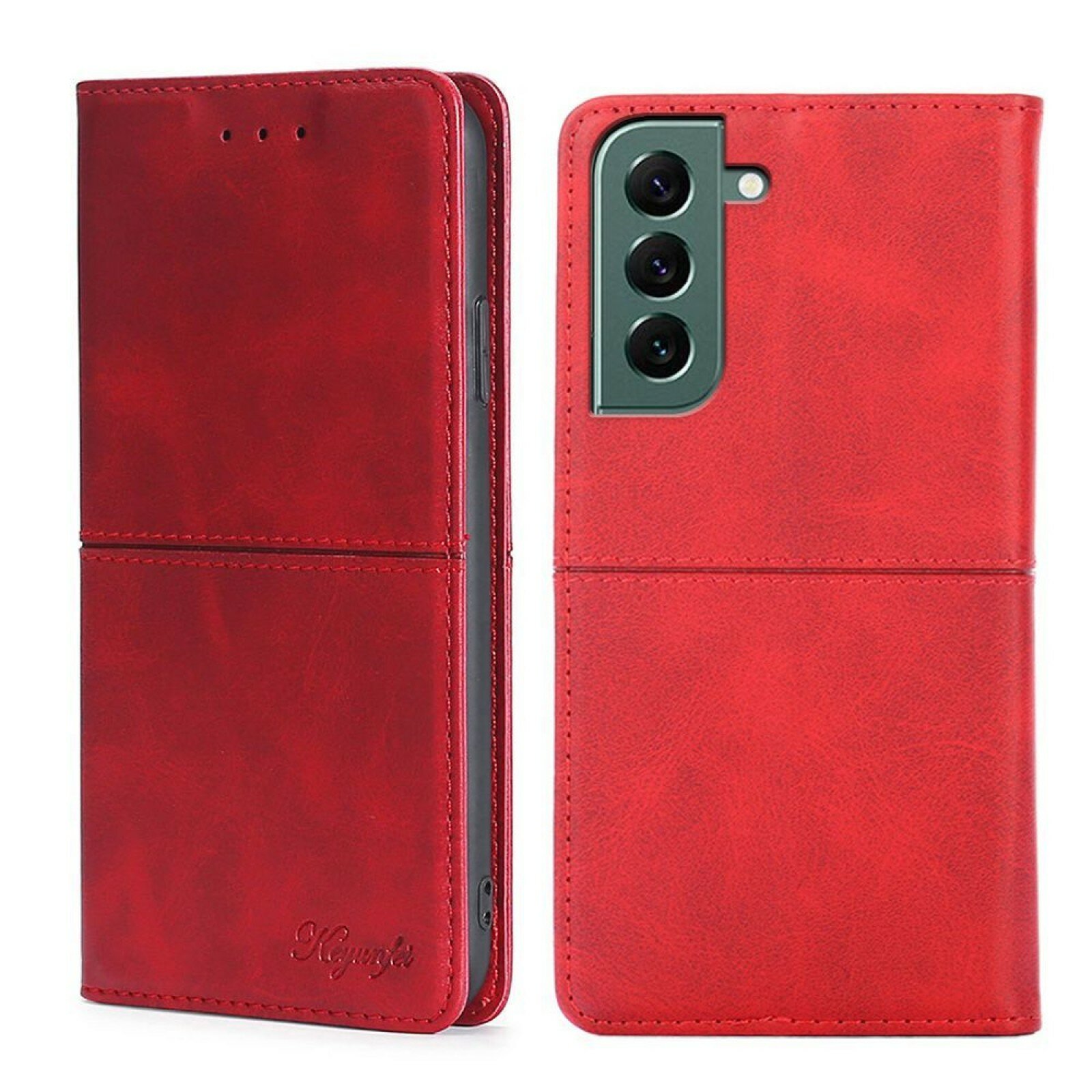 Чехол-книжка MyPads для Samsung Galaxy S22+ из натуральной воловьей кожи, красный