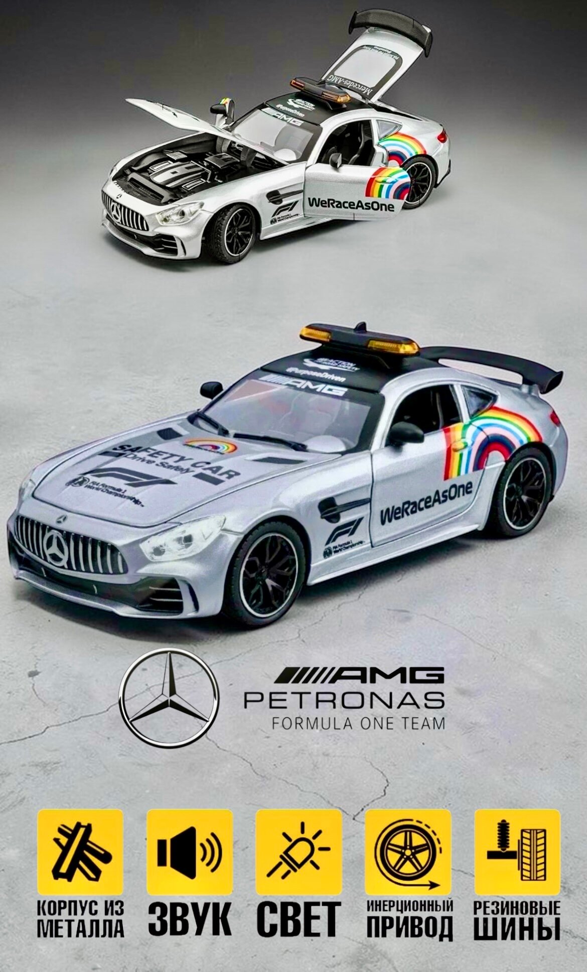 Коллекционная масштабная модель Mercedes-AMG GT Safety Car Formula 1 2022 1:24 (металл, свет, звук)