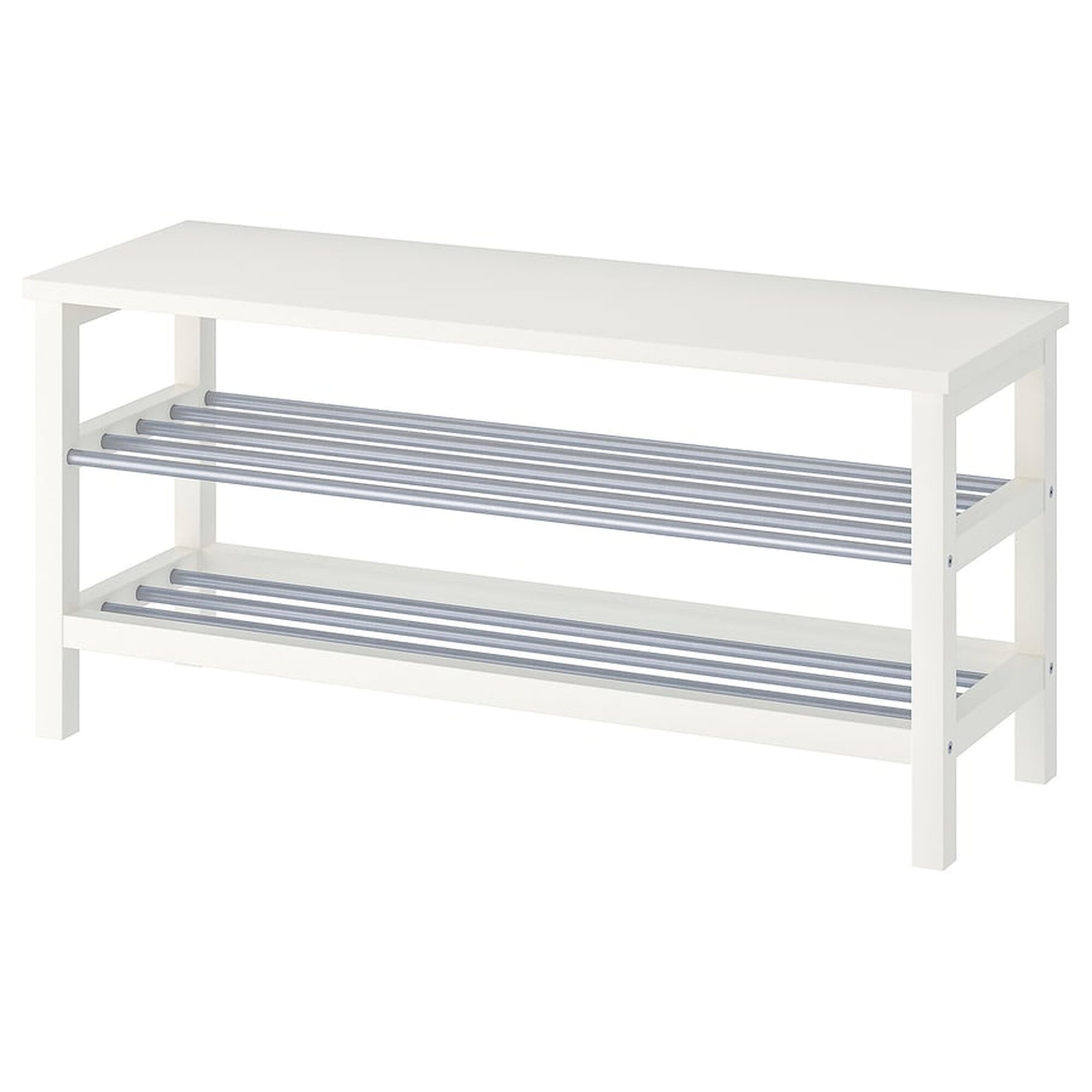 Скамейка с полками для обуви IKEA TJUSIG, 108x34x50 см, цвет белый/серебро 701.527.02
