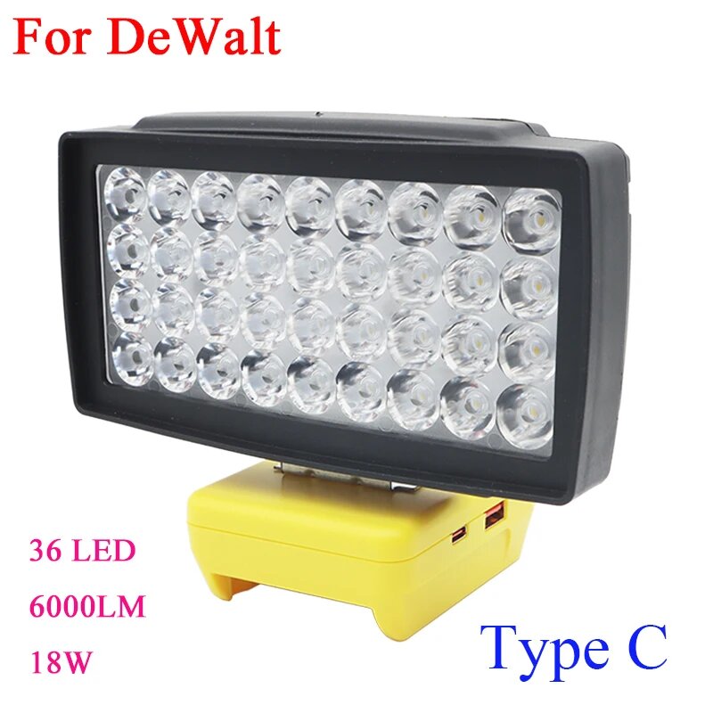 36-светодиодный автомобильный рабочий фонарь, фонарик, USB-накопитель для Makita, DeWalt, Bosch, Milwaukee HongSong, литий-ионная аккумуляторная лампа