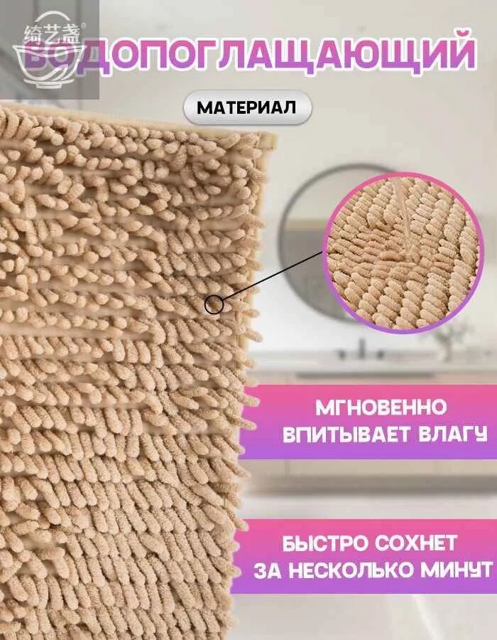 Коврик для ванной 60x40 см, антискользящий, мягкий ковер из шенилла для ванной комнаты и туалета