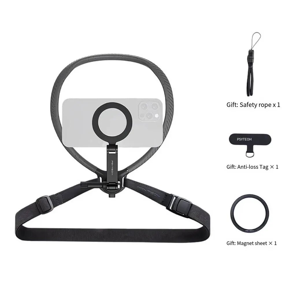 Крепление на шею для смартфонов и экшн камер PGYtech Caplock Neck Mount, P-GM-153+Магнитный держатель для мобильного телефона