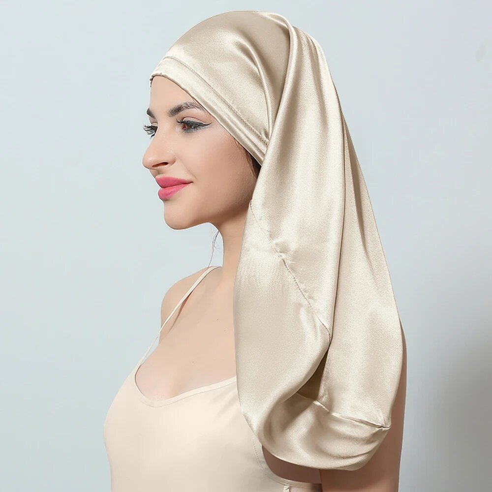 Бежевая шелковая шапочка для сна, Color: khaki