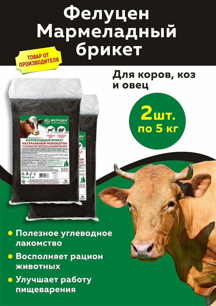 Комплект Фелуцен Мармеладный брикет для коров, коз и овец 2 штуки по 5кг