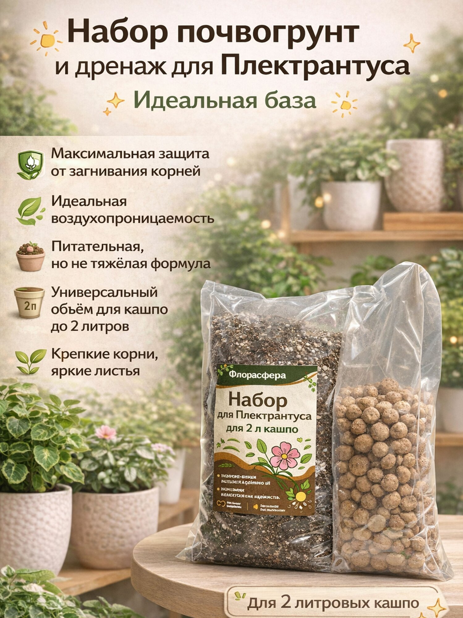 Набор почвогрунт и дренаж для Плектрантуса для 2л кашпо премиум