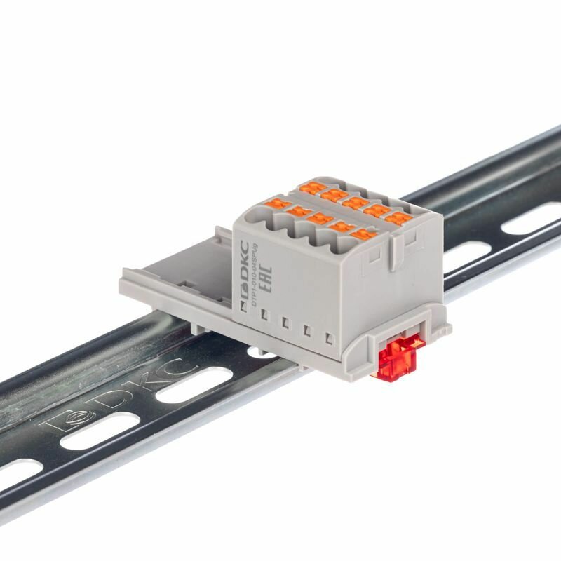 Блок распределительный с вертикал. адаптером на рейки шир. 15/35мм зажим push-in 10 точек подключения 2.5кв. мм сер. DKC DTP1-010-04SPUG-V