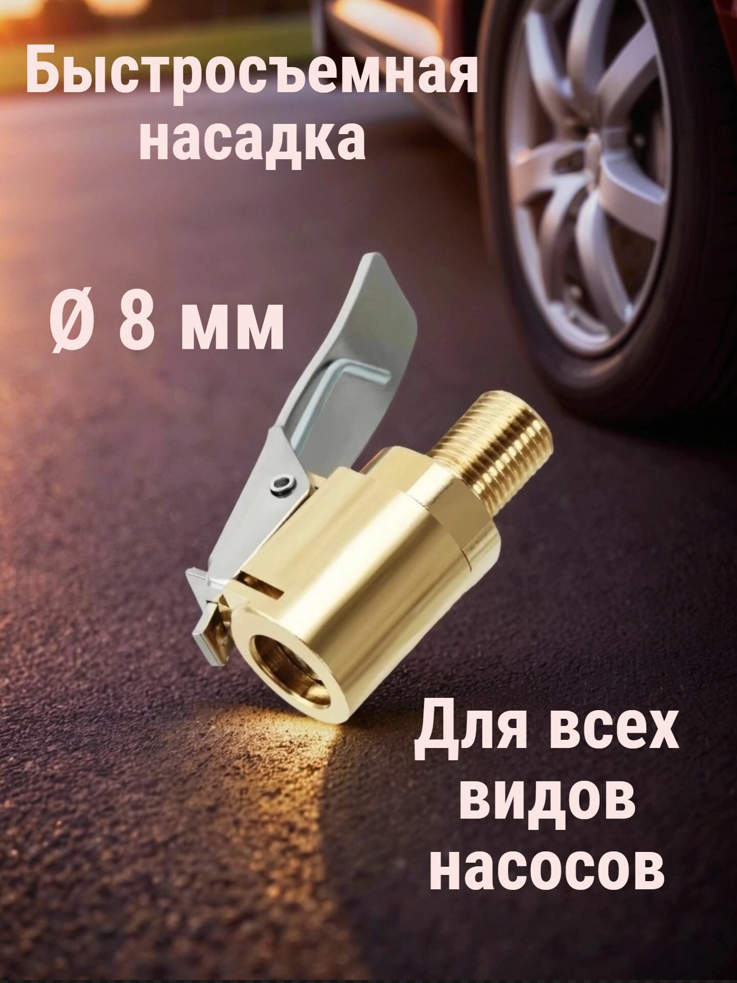 Наконечник насоса Быстросъёмный, металл, для автомобильных шин, 8 мм