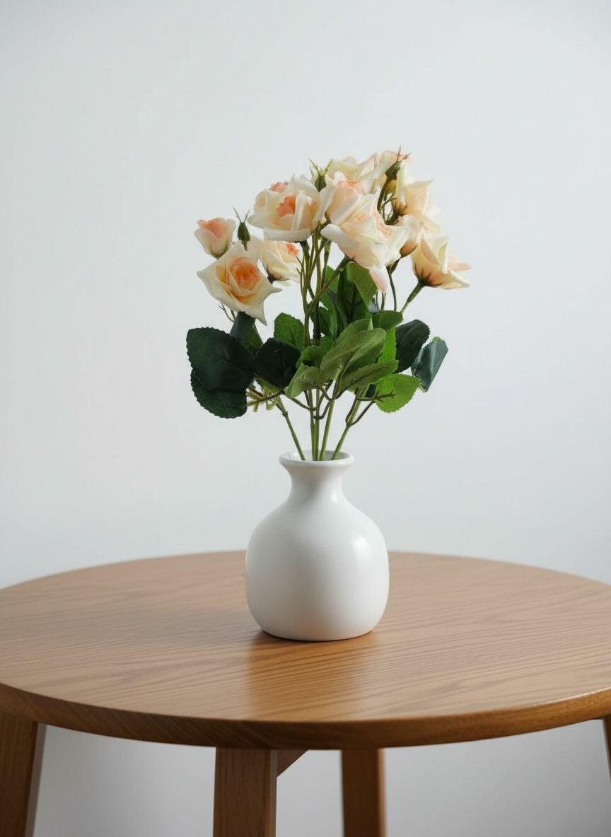 Искусственный букет чайных роз мини. Набор 1 шт. Цвет персиковый.