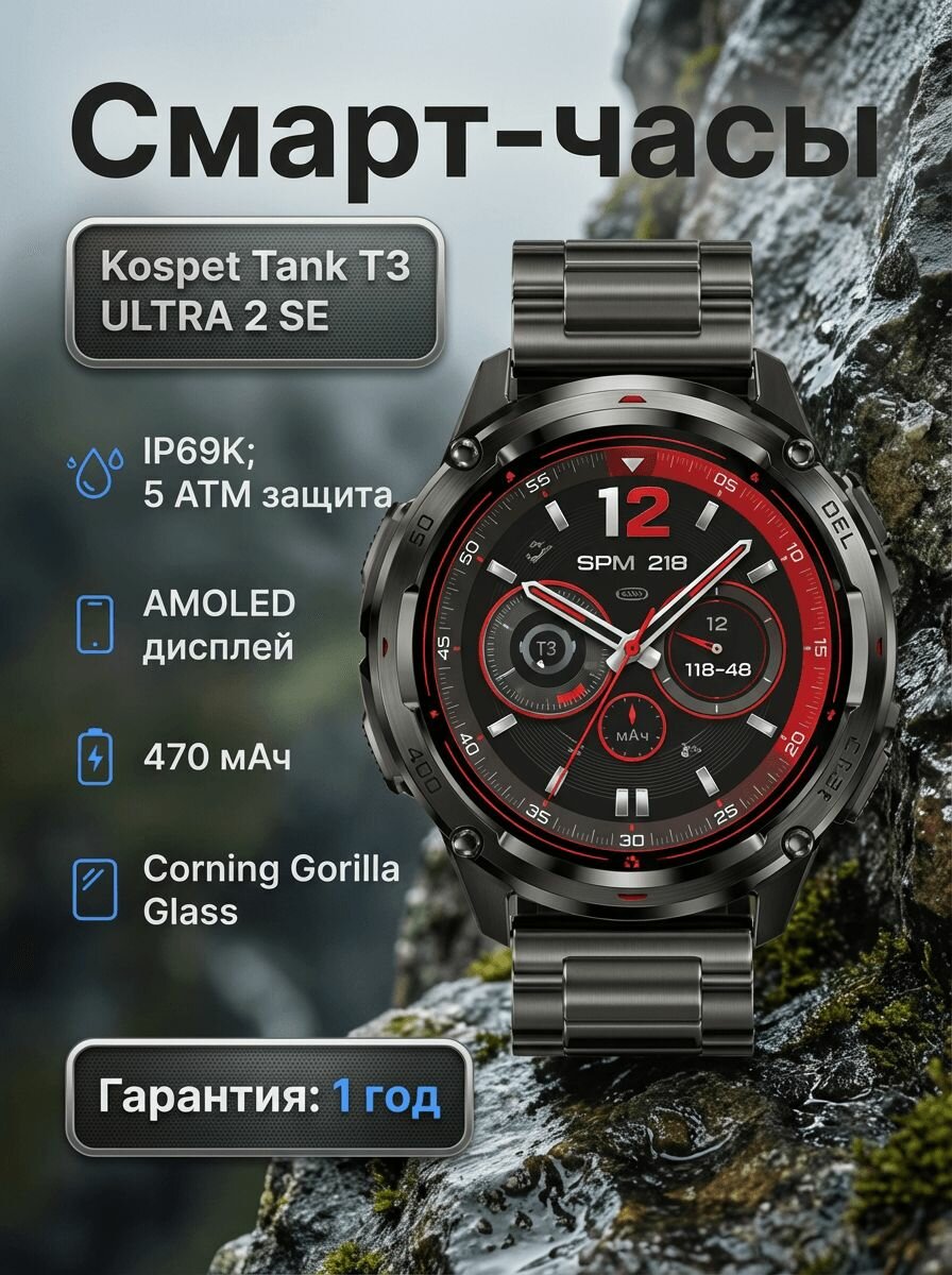 Kospet Смарт-часы TANK T3 Ultra 2 SE, 48mm, Black