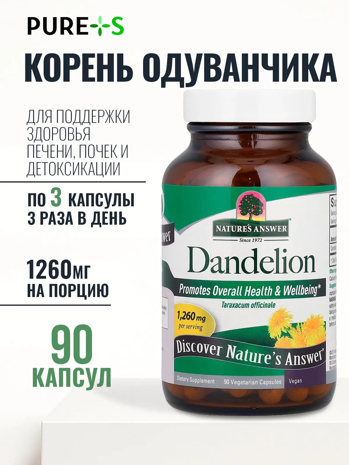 Корень Одуванчика, Dandelion Root, Nature's Answer, 90 капсул