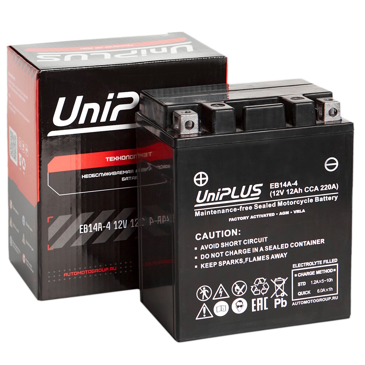 Мото аккумулятор Leoch UniPLUS EB14A-4 (12В 12Ач 220А 134х87х166мм) прям. пол.