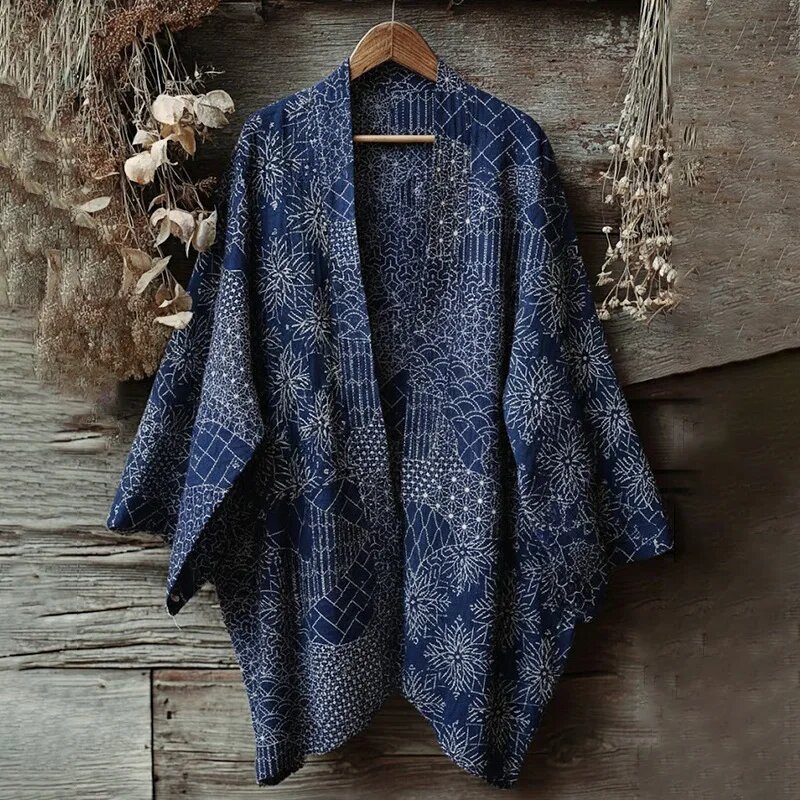 Женский кардиган темно-синий в японском стиле kimono, M