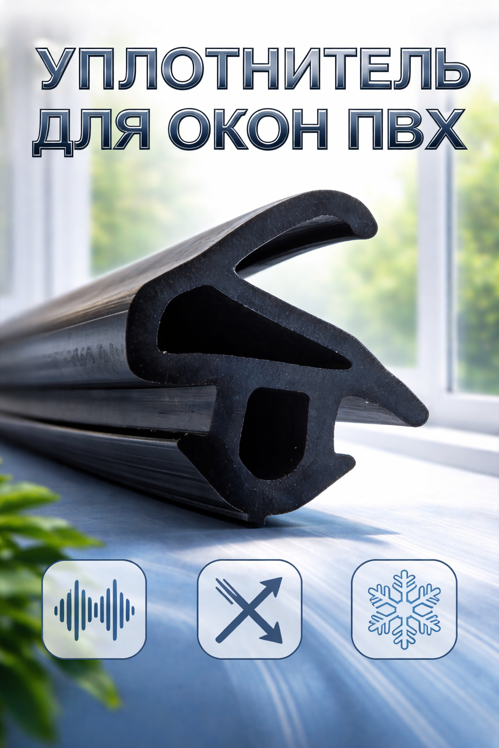 15м. Уплотнитель усиленный для ремонта пластиковых окон ПВХ, универсальный, чёрный