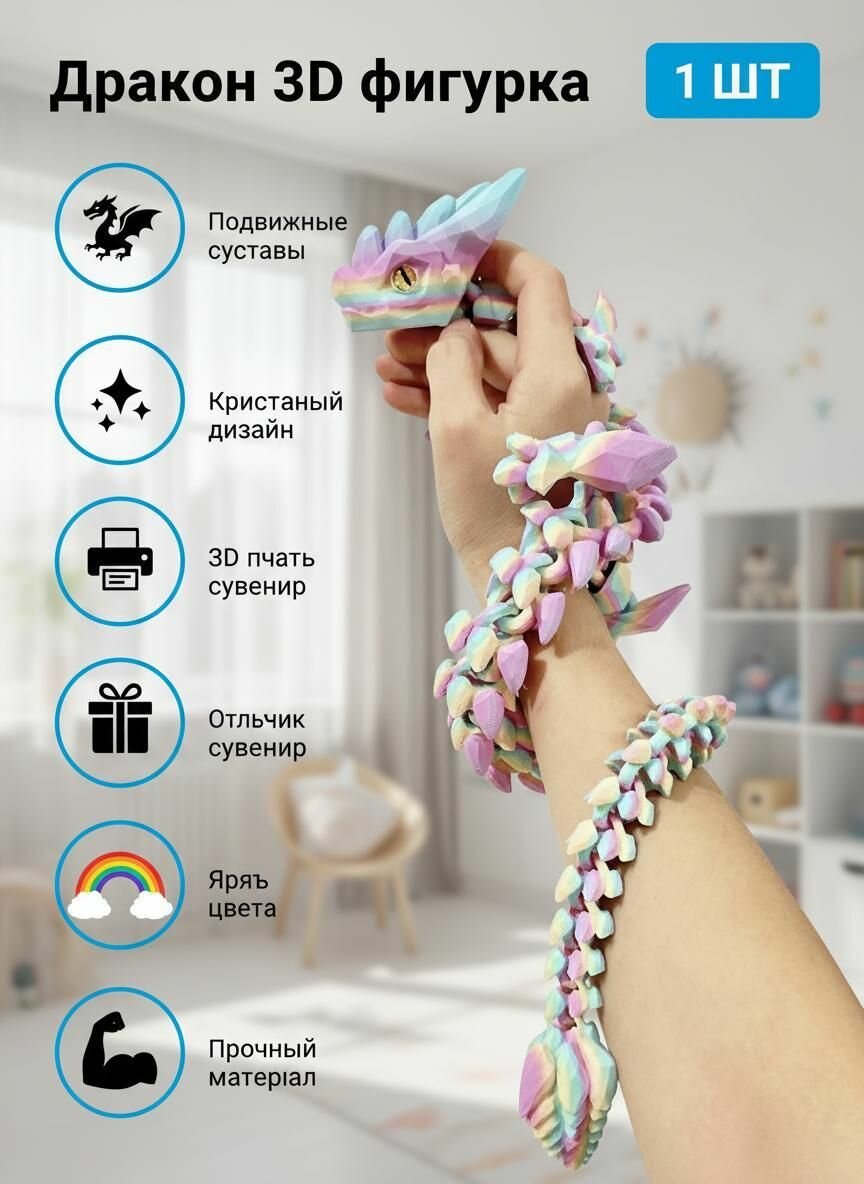 Игрушка-дракон и динозавр, напечатанные на 3D-принтере.