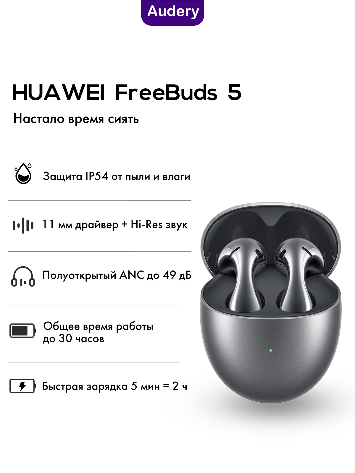 Беспроводные наушники HUAWEI FreeBuds 5 с Bluetooth, быстрой зарядкой и высоким качеством звука
