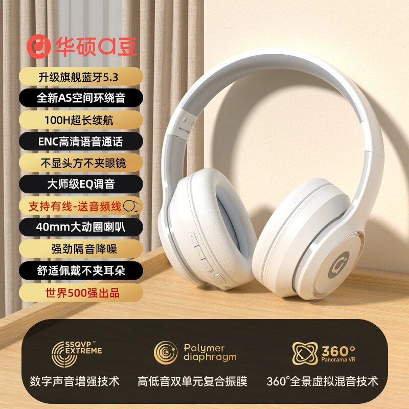 Беспроводные наушники Bluetooth с шумоподавлением ANC, AS пространственным звуком, для спорта и игр, белый цвет,