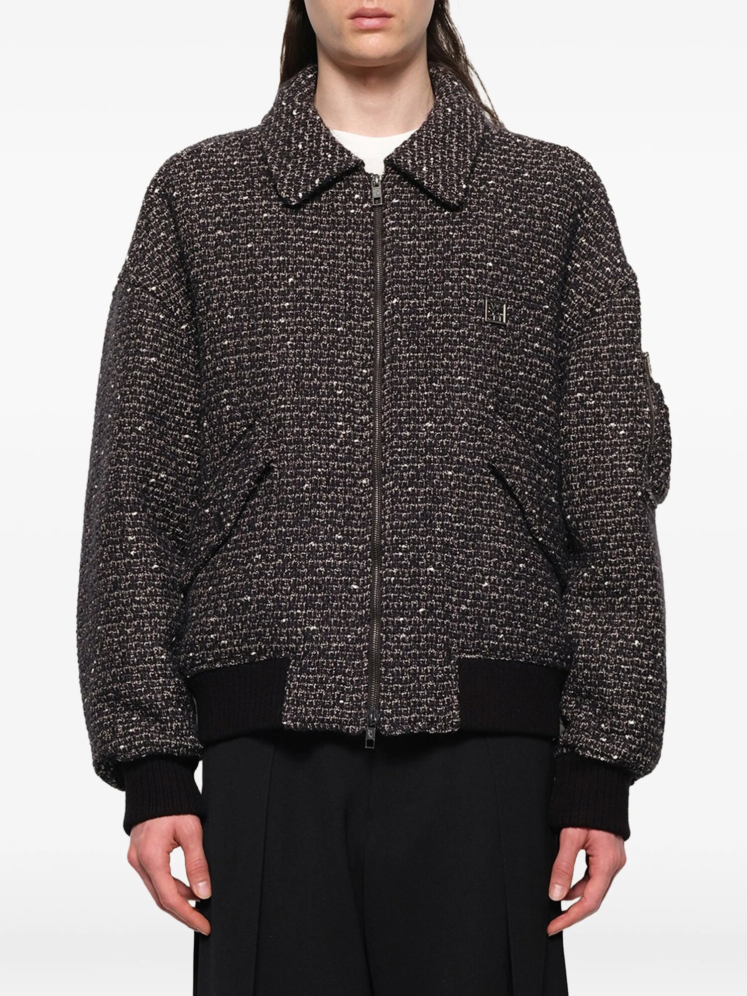 Куртка Wooyoungmi Tweed zip-up bomber jacket, размер 50, black/black — фото 1