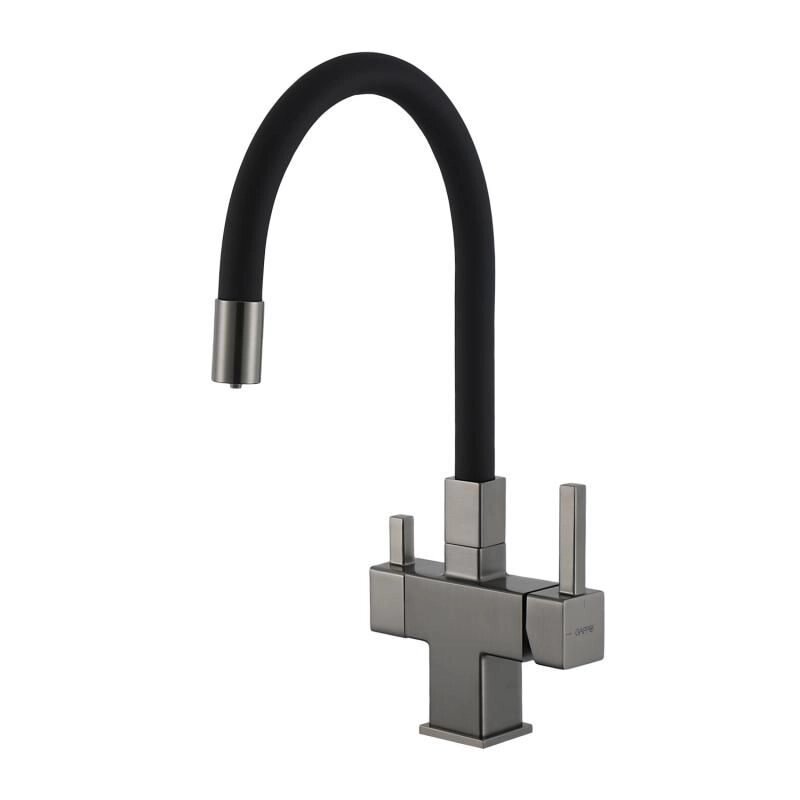 Смеситель для кухонной мойки Gappo G95-39 G4SP39CG5-CJ39CQ с подключением фильтра питьевой воды и гибким изливом, оружейная сталь, черный