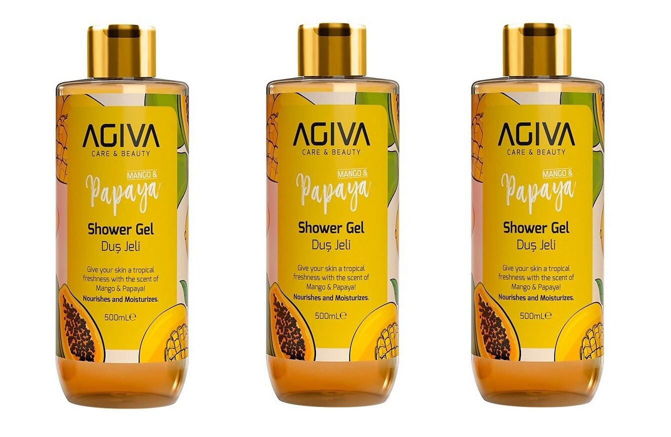 Гель AGİVA для душа женский Care&Beauty Mango & Papaya, 500 мл - 3 штуки