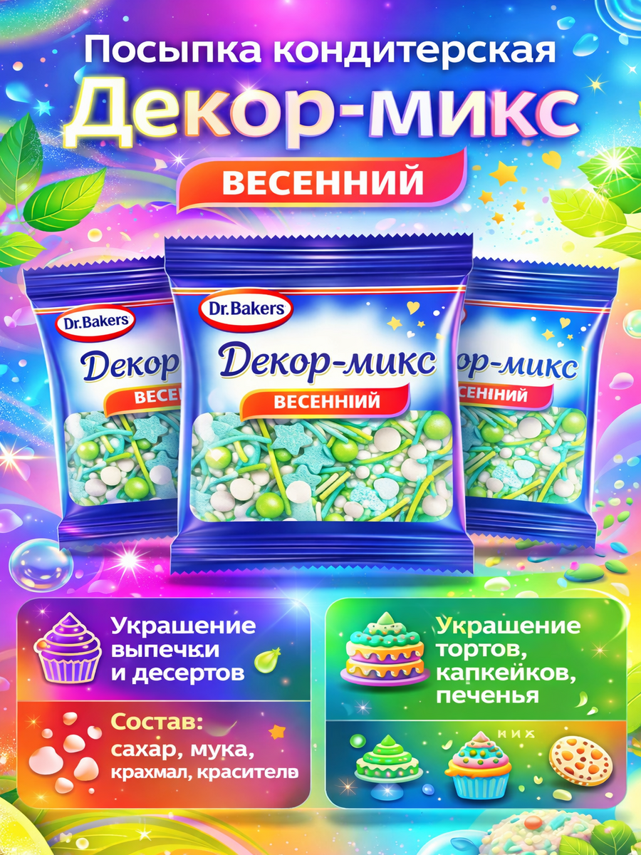 Посыпка кондитерская DR.BAKERS Декор-микс Весенний, 10г x 3 упаковки