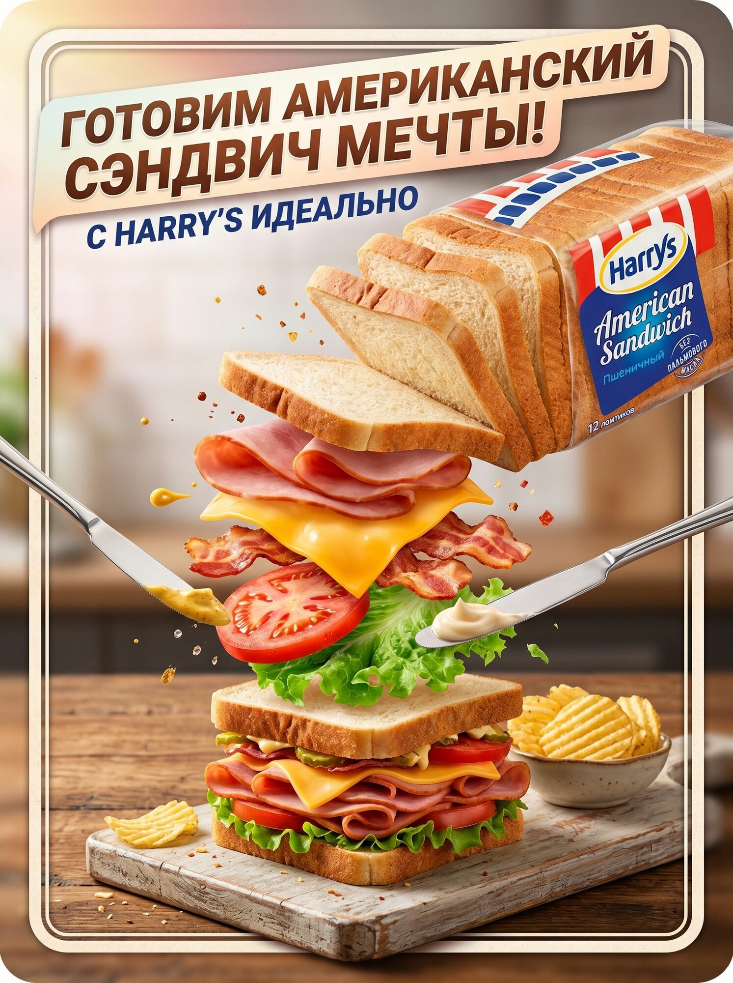 Хлеб "Харрис"Американский сэндвич Пшеничный 10*470 гр.(3 мес.)