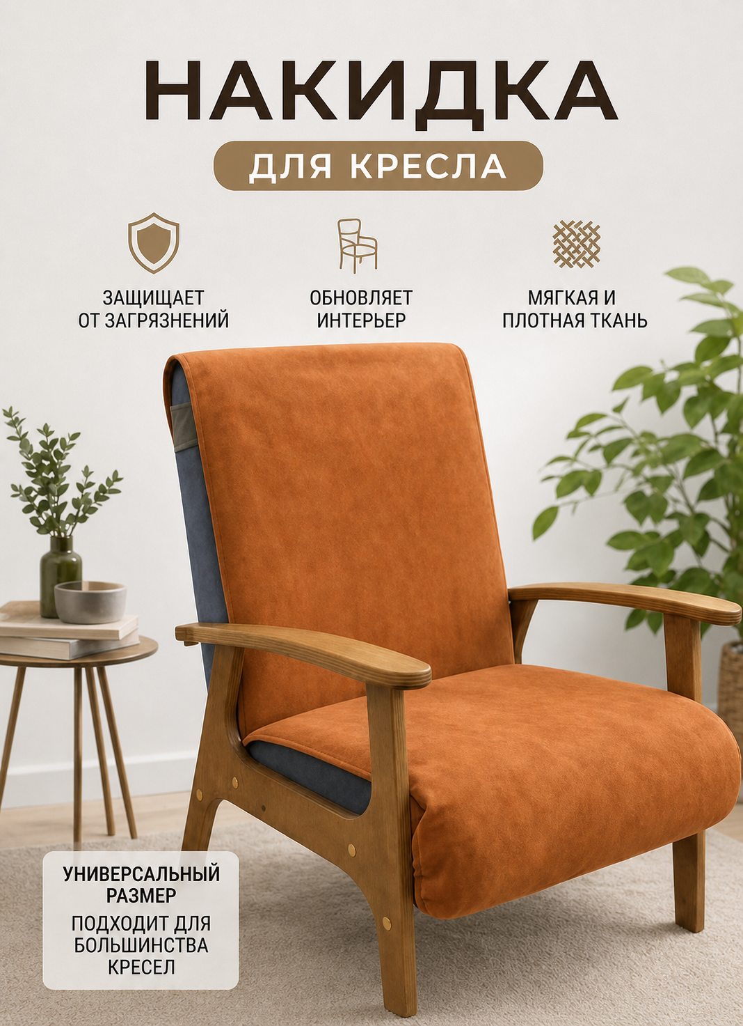 Чехол накидка на кресло универсальный из мягкого велюра защита и обновление мебели