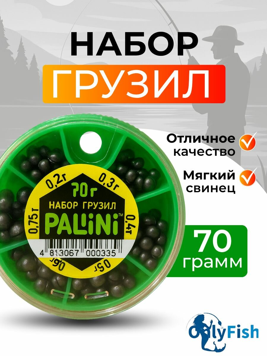 Набор грузил для рыбалки (0.2 - 1 грамм) 70 грамм/ Грузики для поплавочной удочки / Paliini Беларуссь