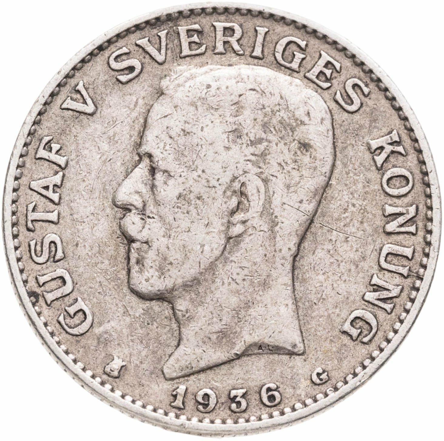 Швеция 1 крона 1936, Серебро 800, в сохранности VF