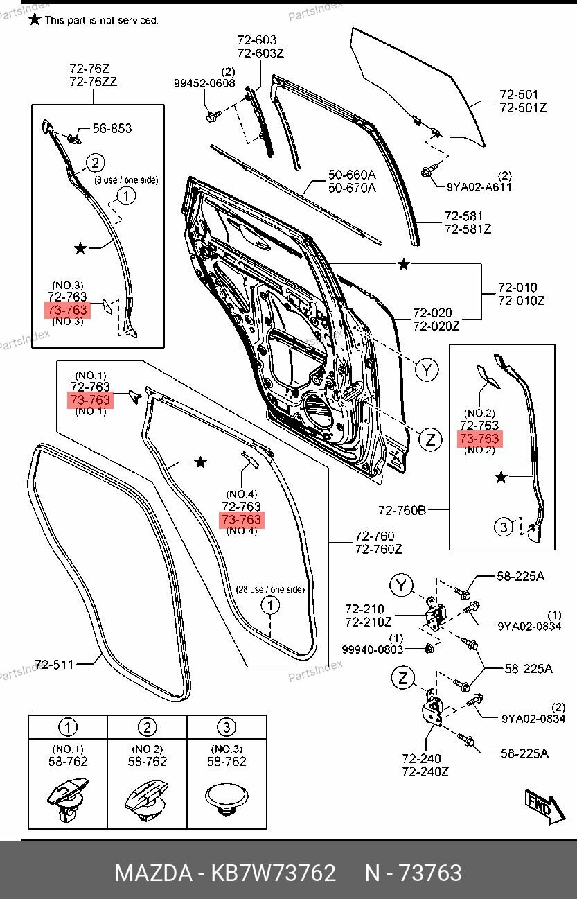 Клипса пластиковая, MAZDA KB7W73762