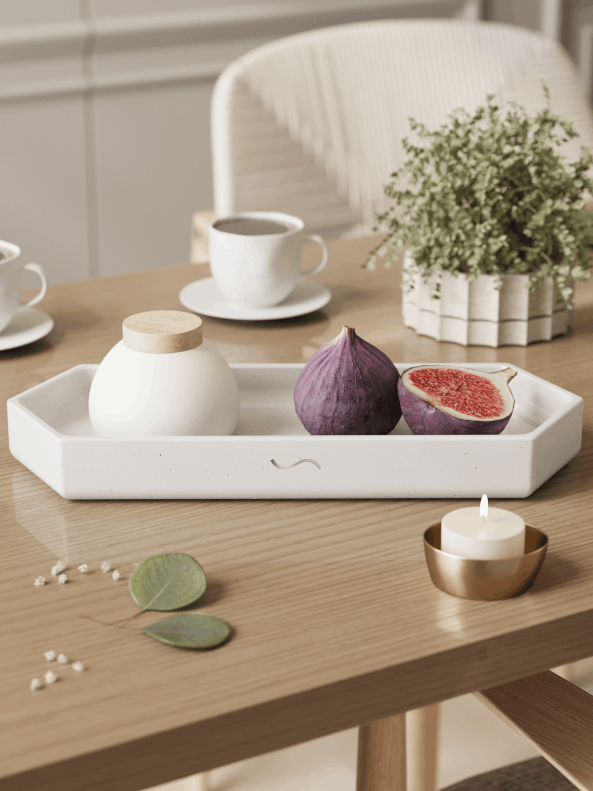 Декоративный поднос MUSKO HOME Sakura S, 29x11 см, бетон, белый глянцевый