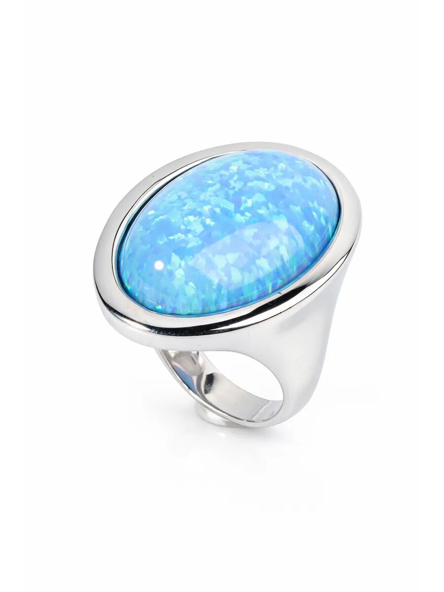 Кольцо L-Silver, серебро, 925 проба, родирование, опал синтетический, размер 19.5, голубой — фото 1