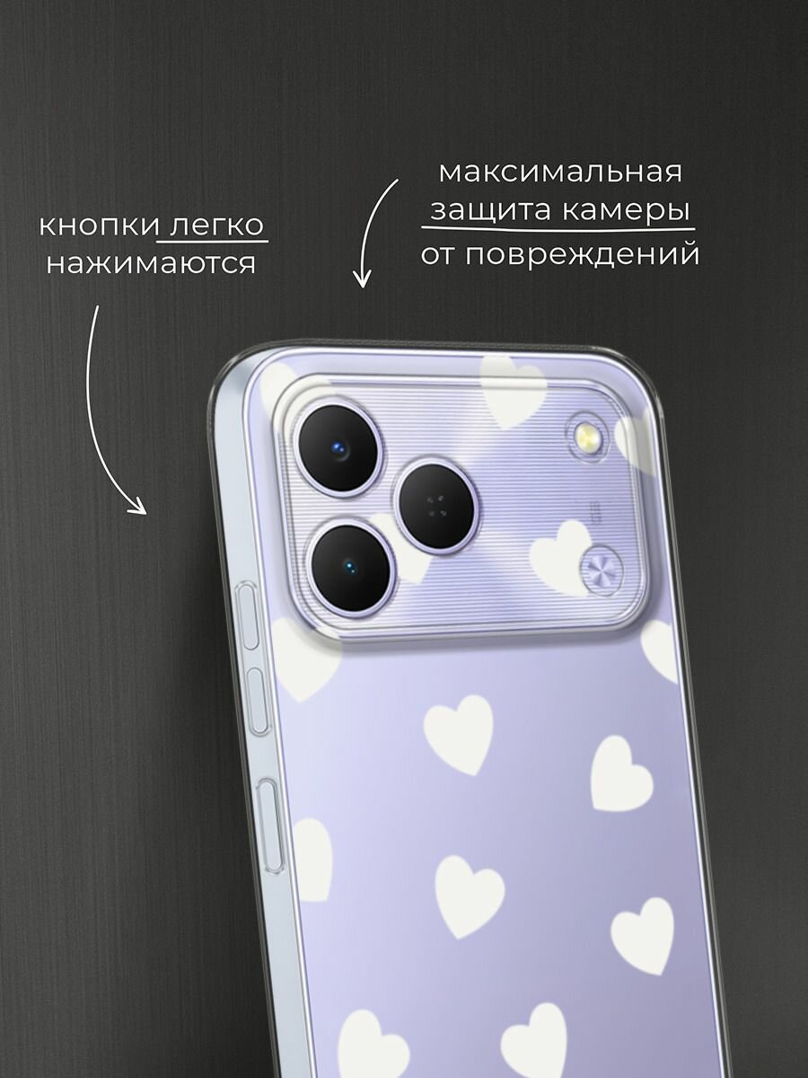 Чехол на Tecno Spark 50 / Текно Спарк 50 с принтом Белые сердечки, прозрачный — фото 1