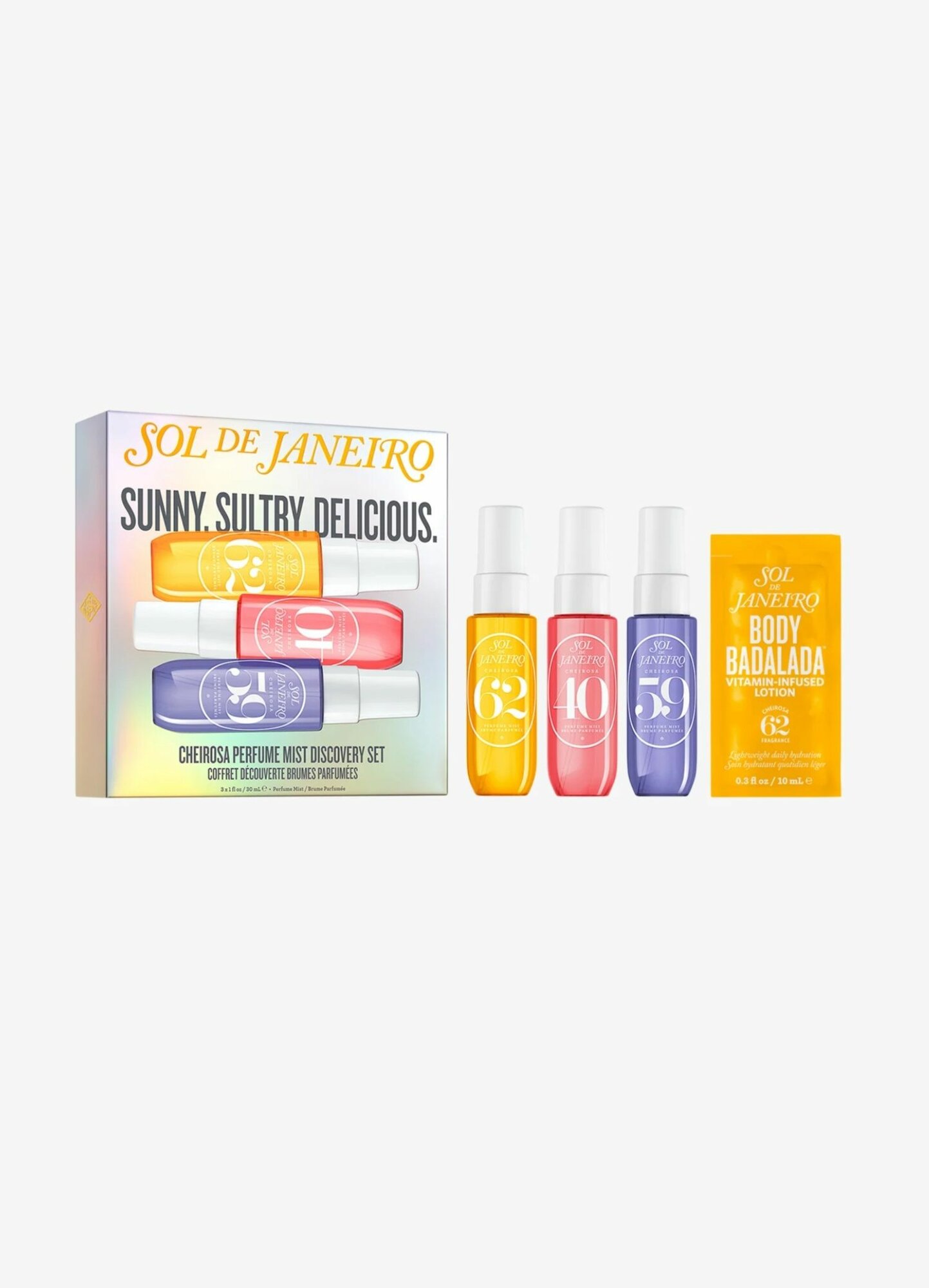 Набор мистов Sol de Janeiro Sunny.Sultry.Delicious. Cheirosa Perfume Mist Discovery Set, 3 предмета