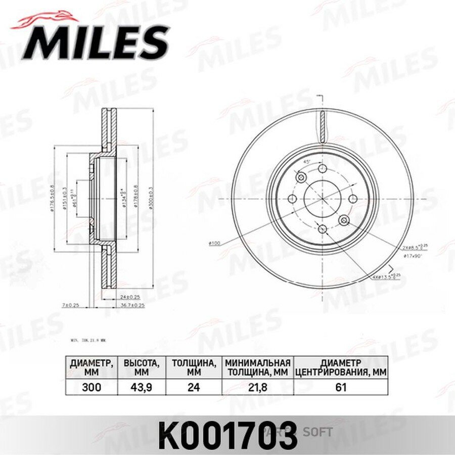 MILES K001703 Диск тормозной RENAULT SCENIC II/GRAND SCENIC II 1.5-2.0 03- перед. вент. D=300мм ()