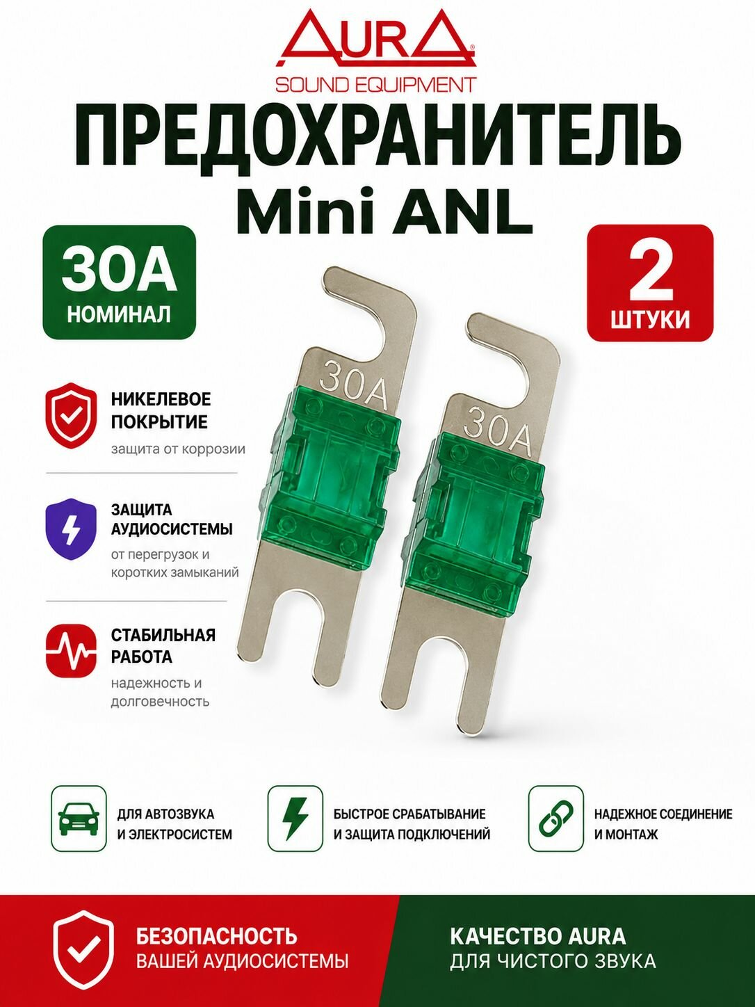 Предохранитель mini anl 30а AurA FML-N030 никель 2шт