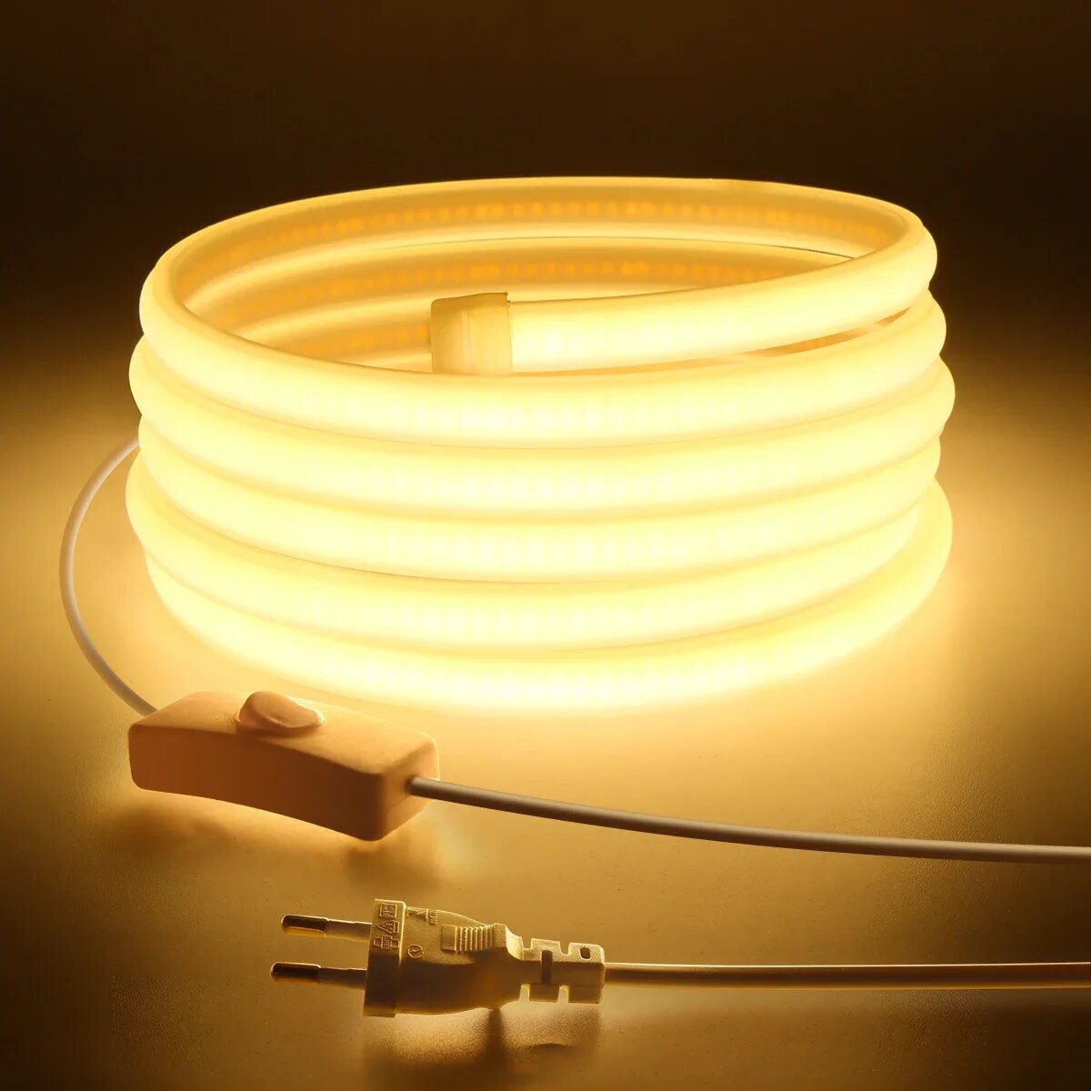 Светодиодная лента Rybakov, 4M, Желтый, Warm White, EU Plug 220V