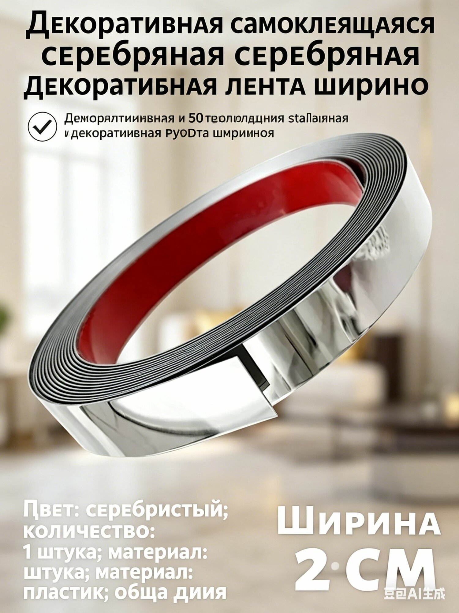 Декоративный самоклеящийся молдинг серебро 2 см из нержавеющей стали с титановым PVD покрытием зеркальная лента для стен 1 шт