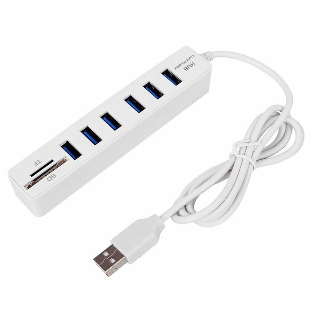 USB-хаб 6 портов USB 2.0 с разъёмами SD/TF, кабель 1 м