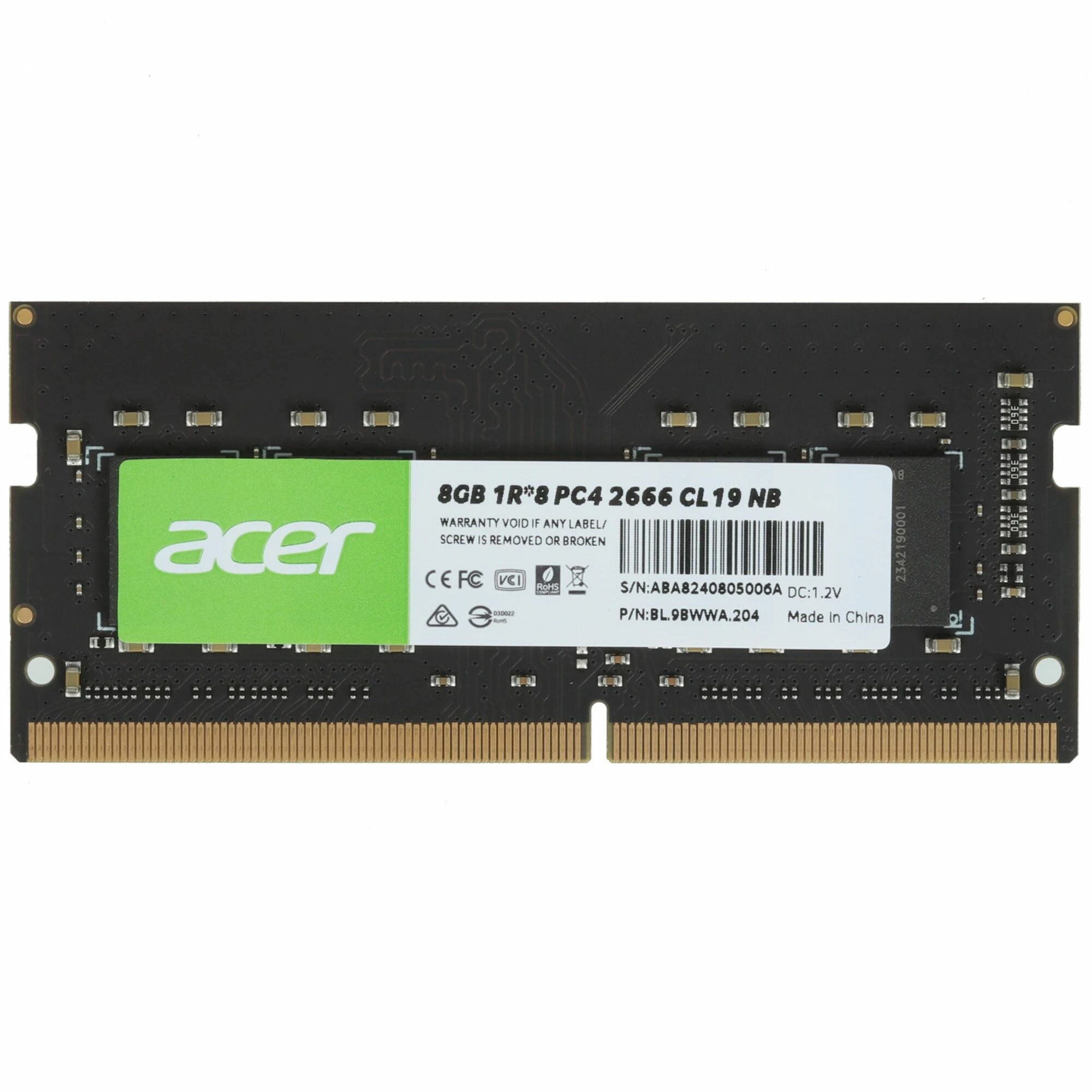 Оперативная память SODIMM Acer SD100 (BL.9BWWA.204) 8 Гб - DDR4, 8 ГБ х 1 шт, 2666 МГц, PC21328