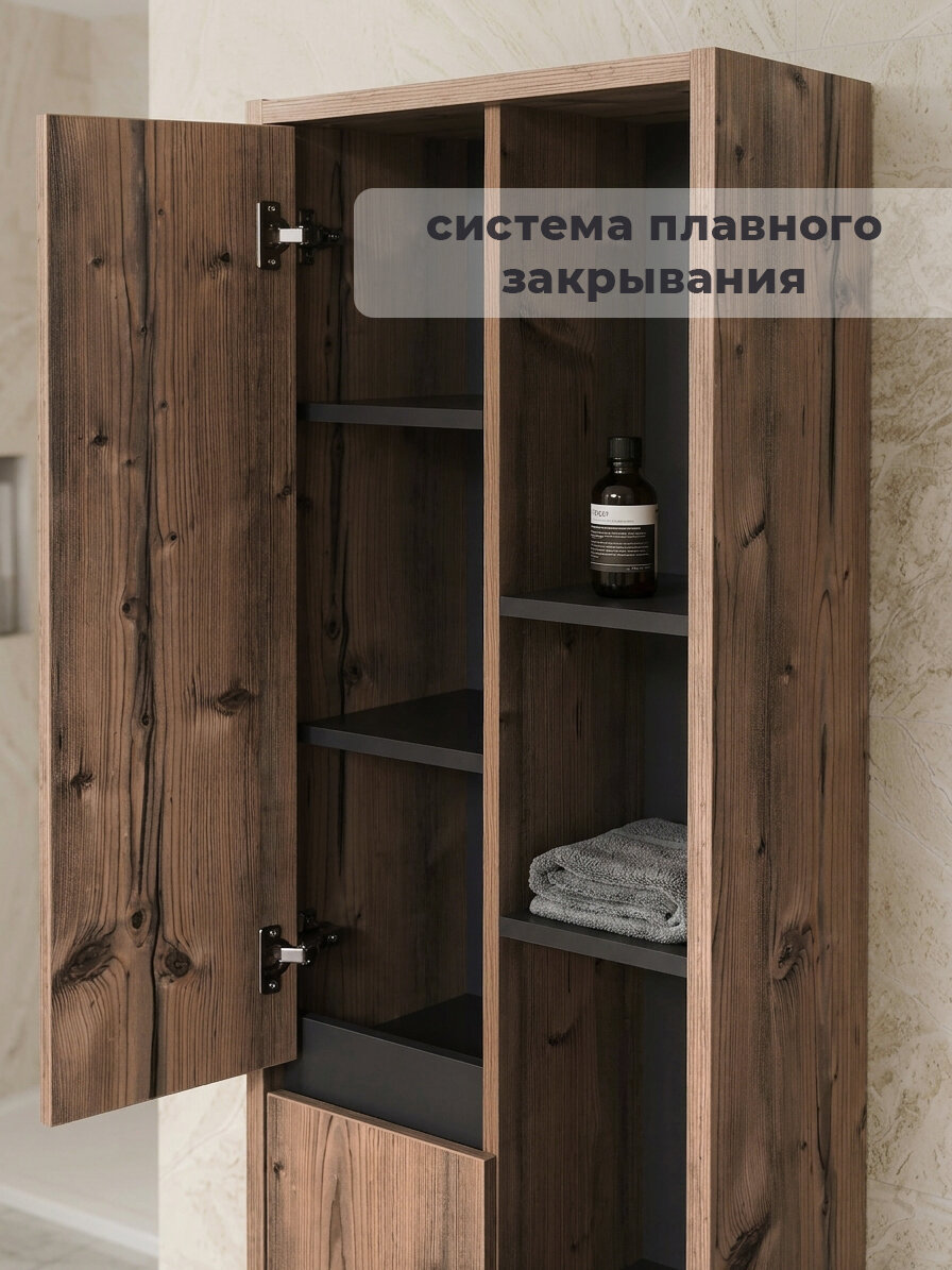 Шкаф-пенал подвесной для ванной с полками и открытой нишей 50х180х30 — фото 1