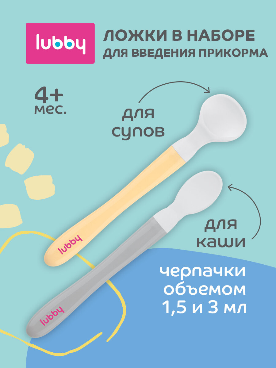 Lubby Детские ложки для ввода прикорма 2 шт, от 4 месяцев для кормления прикорм