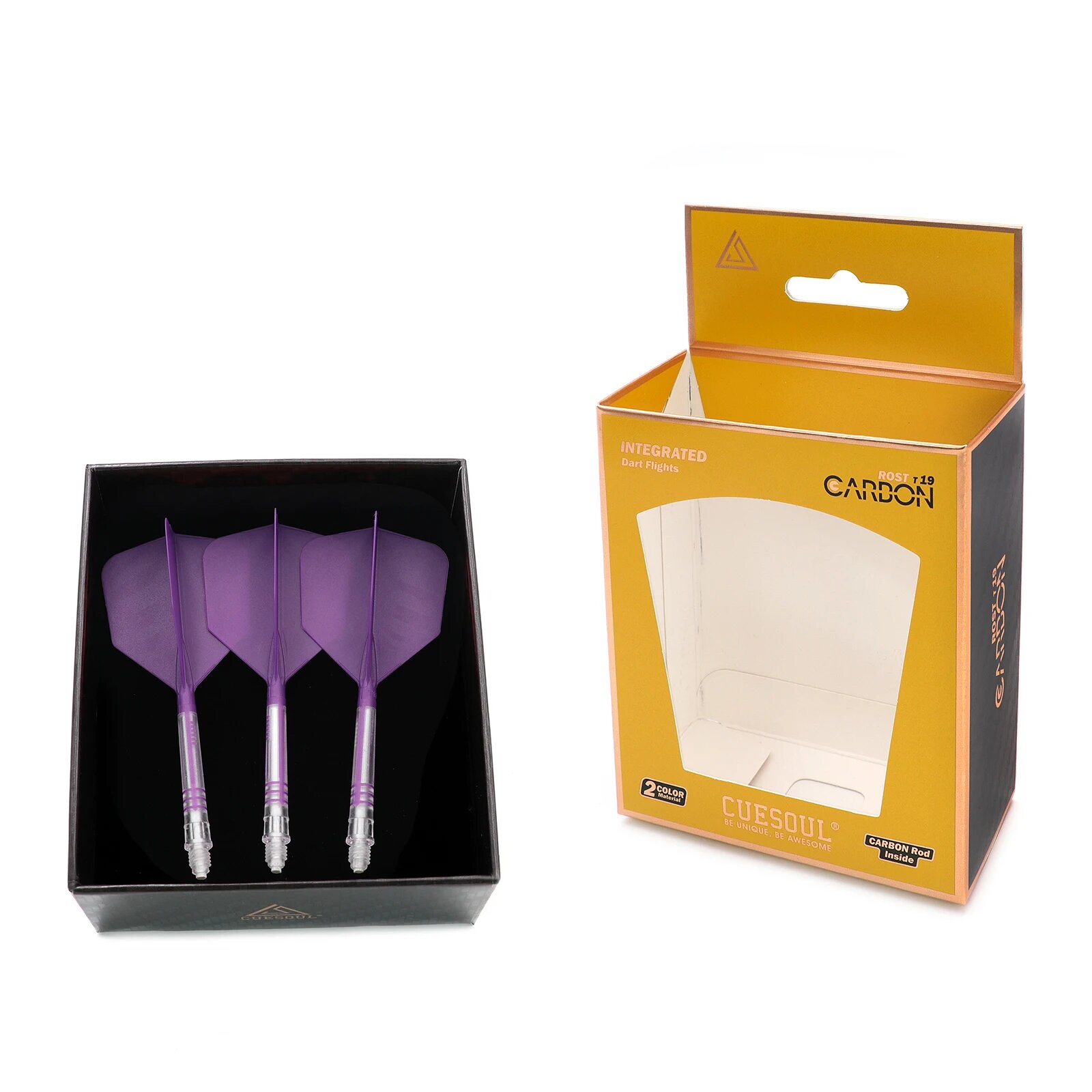 CUESOUL ROST T19 карбоновые валы и полеты для дартса, набор из 3 штук Purple 37mm