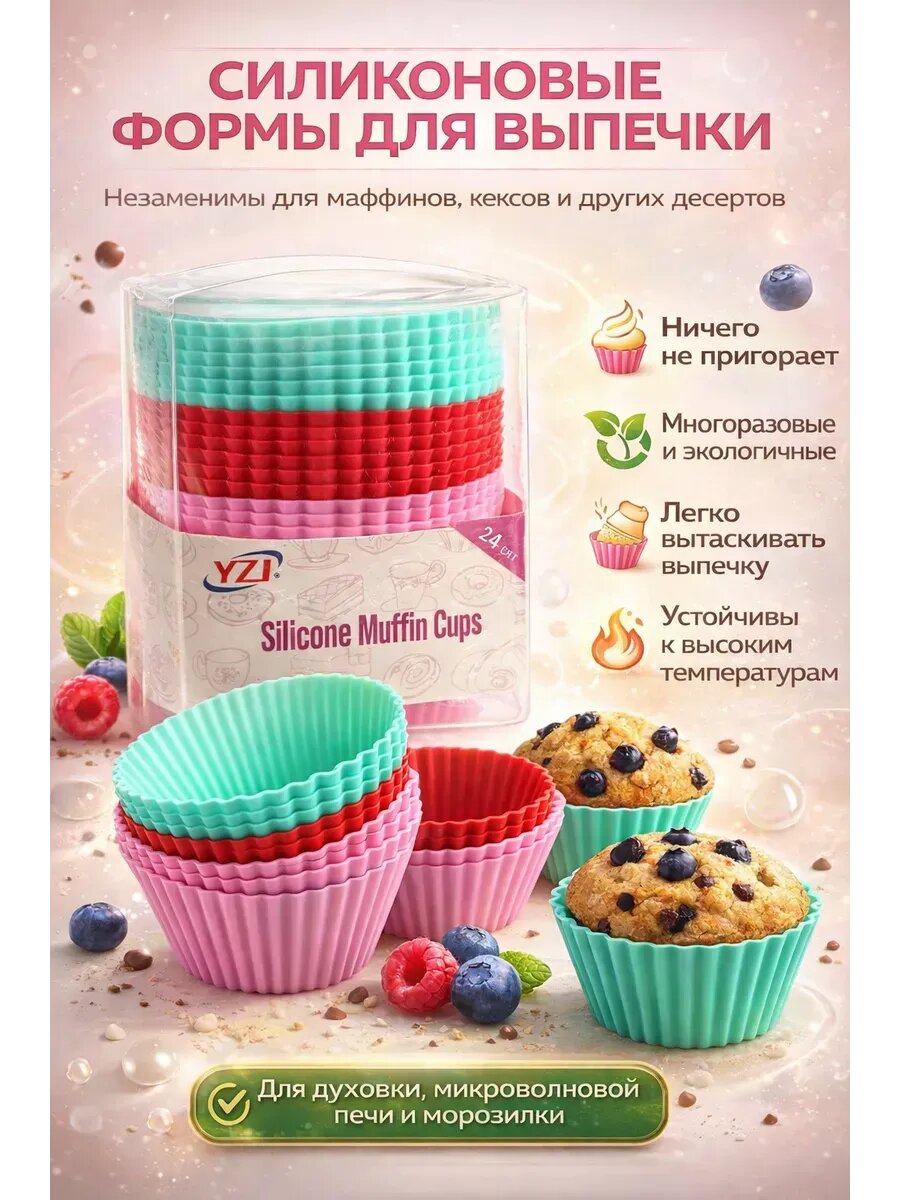 Форма для кексов выпечки силиконовая многоразовая