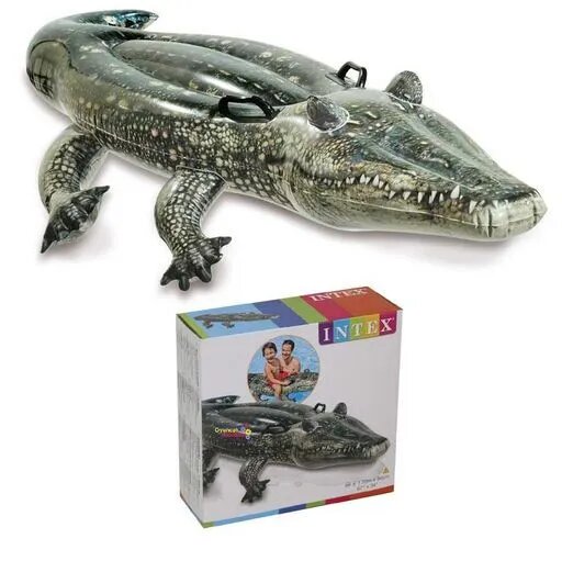 Intex 57551 Надувная игрушка-наездник 170х86см "Настоящий аллигатор" до 40кг, от 3 лет