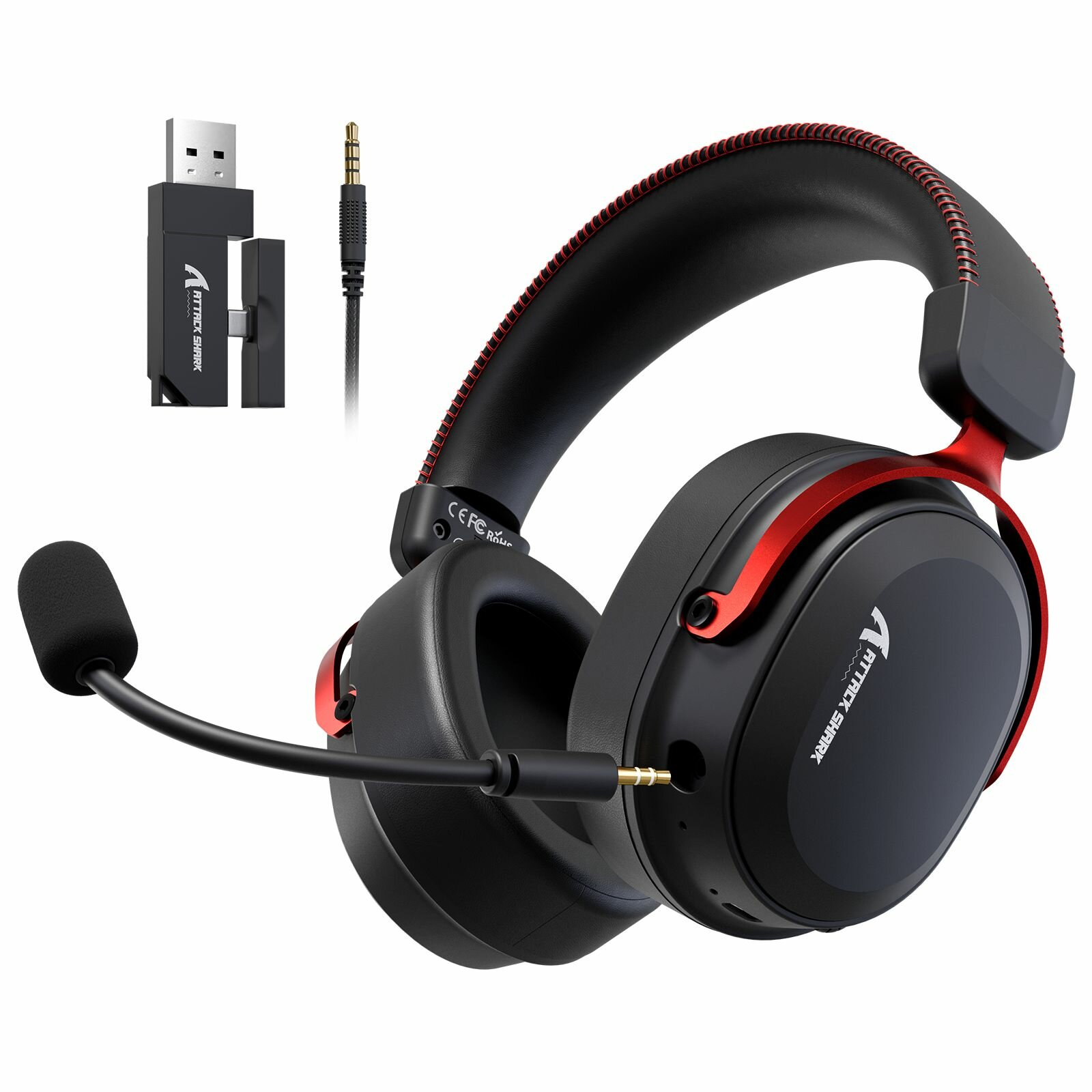 ATTACK SHARK Наушники с микрофоном L30PRO, Bluetooth, 3.5 мм, USB Type-C, черный матовый, красный беспроводные наушники с type-c наушники 3.5 мм