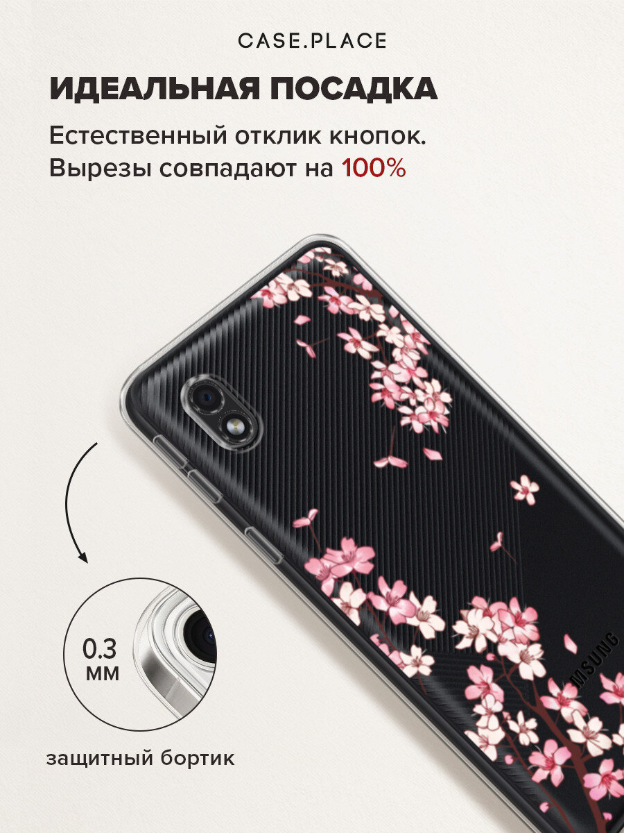 Чехол на Samsung Galaxy A01 Core / Самсунг Галакси А01 Core с принтом "Ветви сакуры 1", прозрачный — фото 1