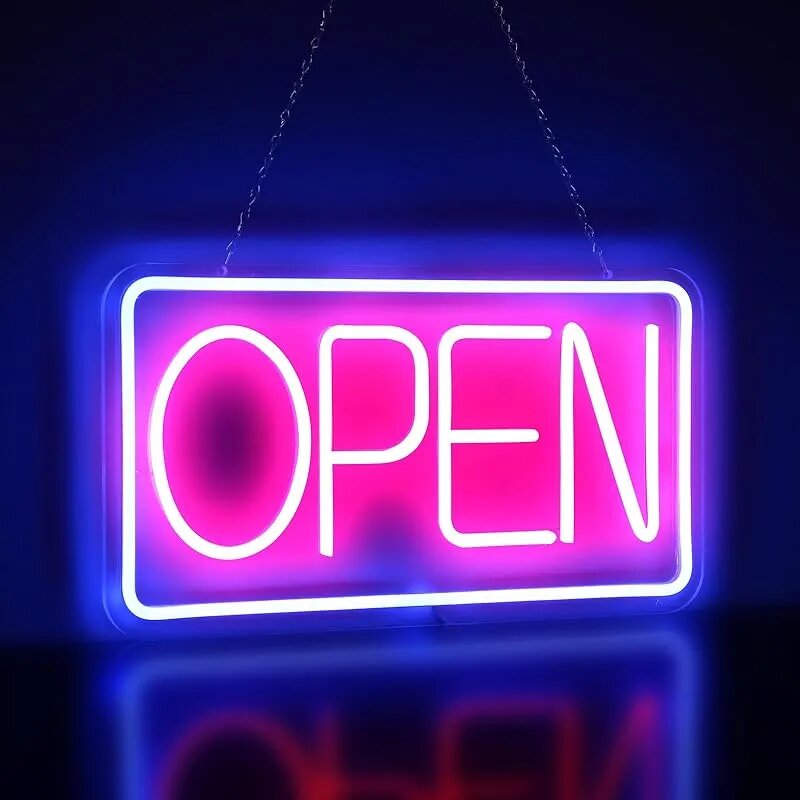 Светодиодная неоновая вывеска "OPEN", регулируемая яркость, для бизнеса, ультраяркие светящиеся вывески, питание от 5V USB