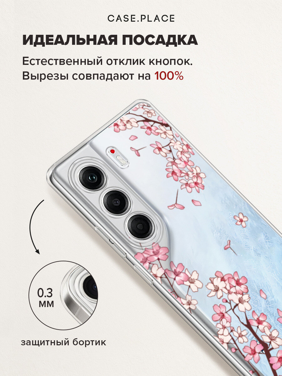 Чехол на Tecno Camon 40 Pro / Текно Камон 40 Про с принтом "Ветви сакуры 1", прозрачный — фото 1