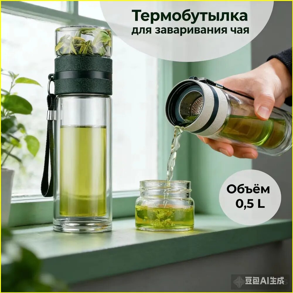 Термокружка 0.5 л, холод 24 ч, тепло 24 ч, прозрачный